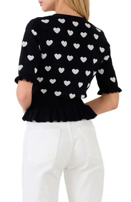 English Factory Puff Sleeve Heart Cardigan