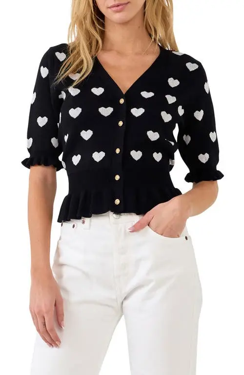 English Factory Puff Sleeve Heart Cardigan