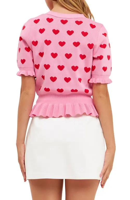English Factory Puff Sleeve Heart Cardigan