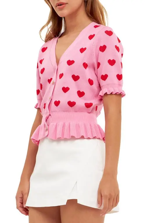 English Factory Puff Sleeve Heart Cardigan
