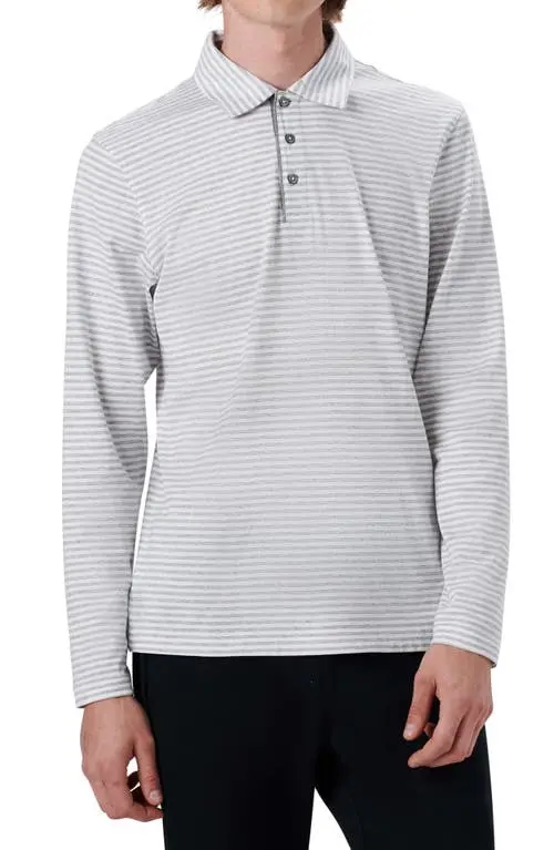 Bugatchi Stripe Cotton Long Sleeve Polo - White