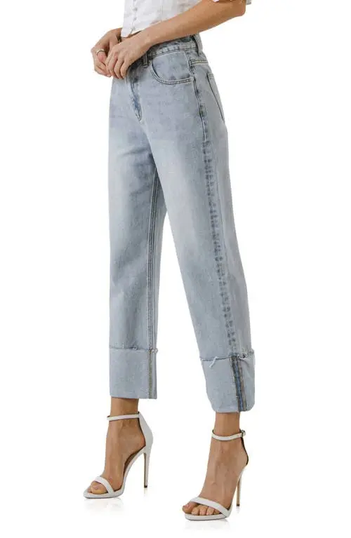 GREY LAB Frayed Cuff Ankle Jeans - Denim