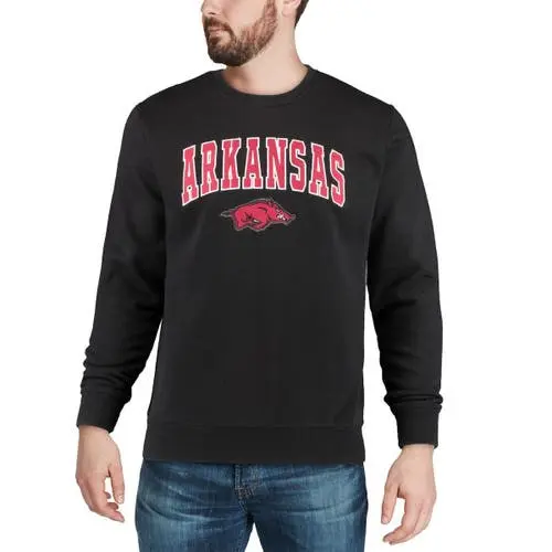 COLOSSEUM Arkansas Razorbacks Arch & Logo Crew Neck Sweatshirt - Black