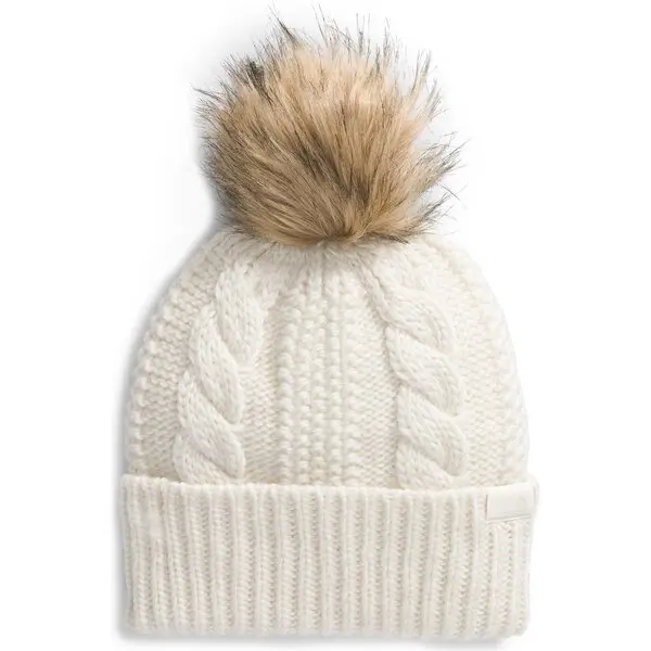 The North Face Faux Fur Pom Beanie - White Dune