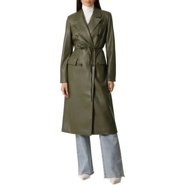 Avec Les Filles Faux Leather Trench Coat - Bayleaf