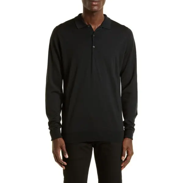 John Smedley Cotswold Wool Polo Sweater - Black