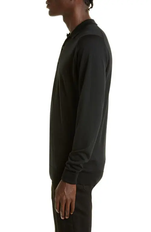 John Smedley Cotswold Wool Polo Sweater - Black