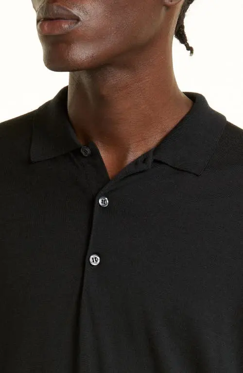 John Smedley Cotswold Wool Polo Sweater - Black