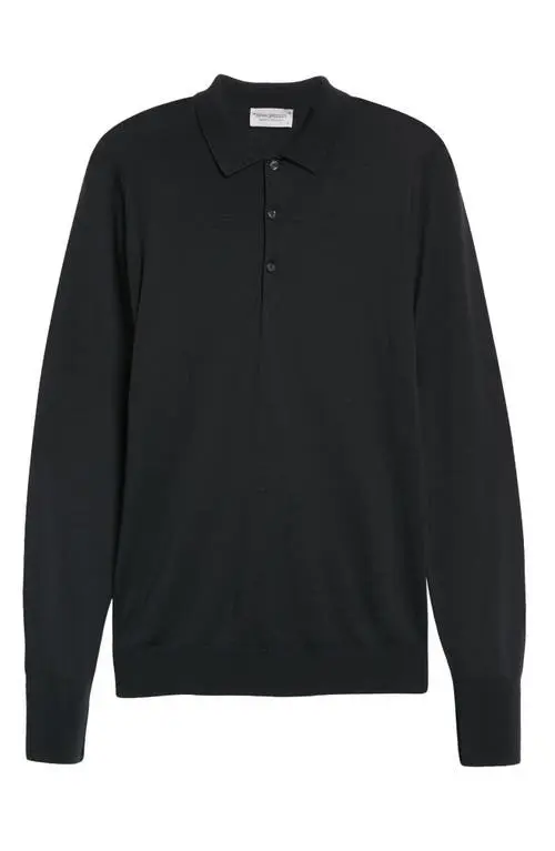 John Smedley Cotswold Wool Polo Sweater - Black