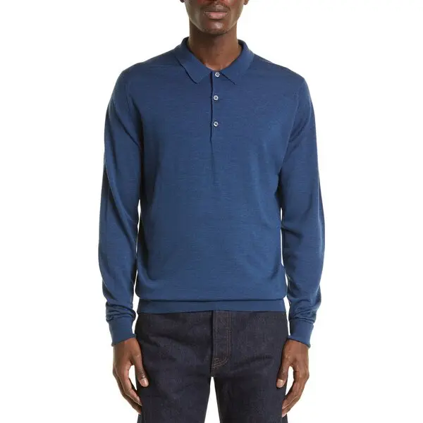 John Smedley Cotswold Wool Polo Sweater - Teal Firth