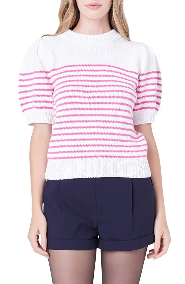 English Factory Stripe Puff Sleeve Sweater