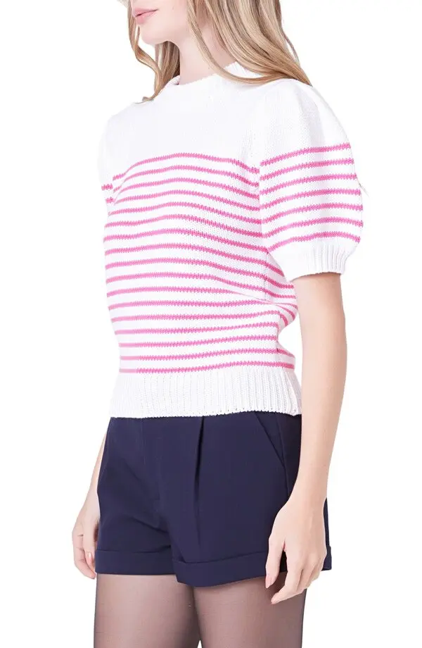 English Factory Stripe Puff Sleeve Sweater