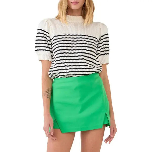 English Factory Stripe Puff Sleeve Sweater - White/black