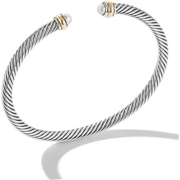 David Yurman Classic Cable Cuff Bracelet With Pearl - Yellow Gold/silver/pearl
