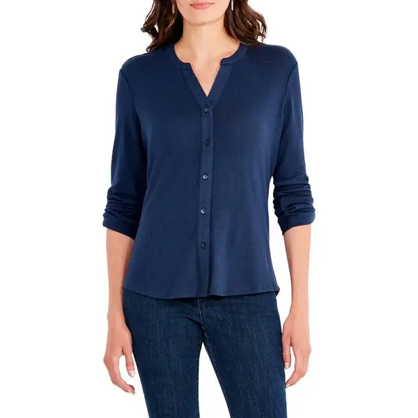 NIC+ZOE Sweet Dreams Roll Sleeve Button-up Shirt - Dark Indigo
