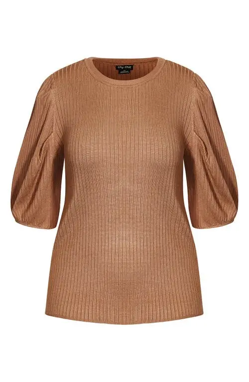 City Chic Sweet Rib Puff Sleeve Top