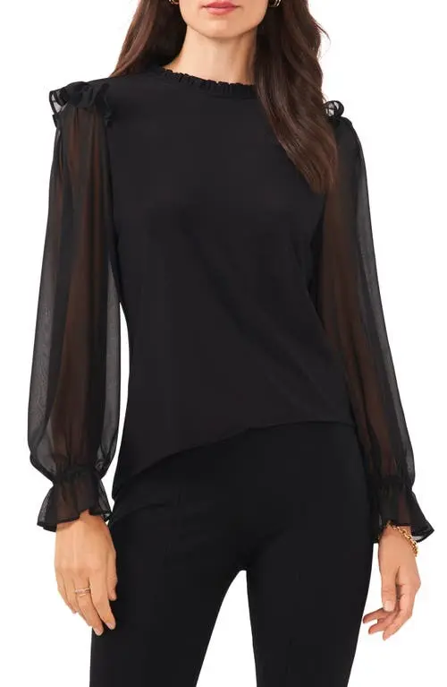 Chaus Ruffle Long Sleeve Top - Black