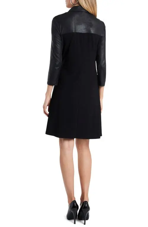 Chaus Faux Leather Mixed Media Shift Dress - Black