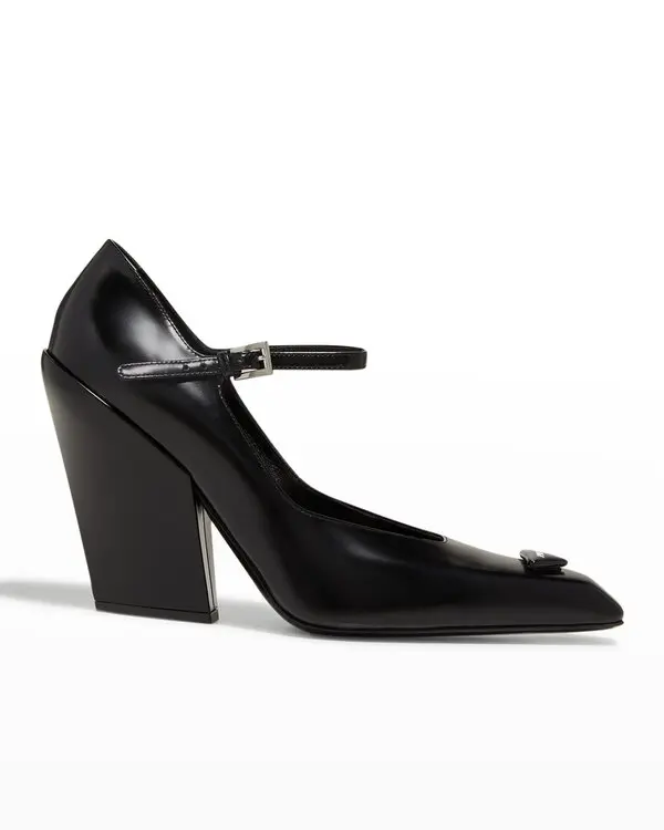 Prada Modellerie Leather Mary Jane Pumps