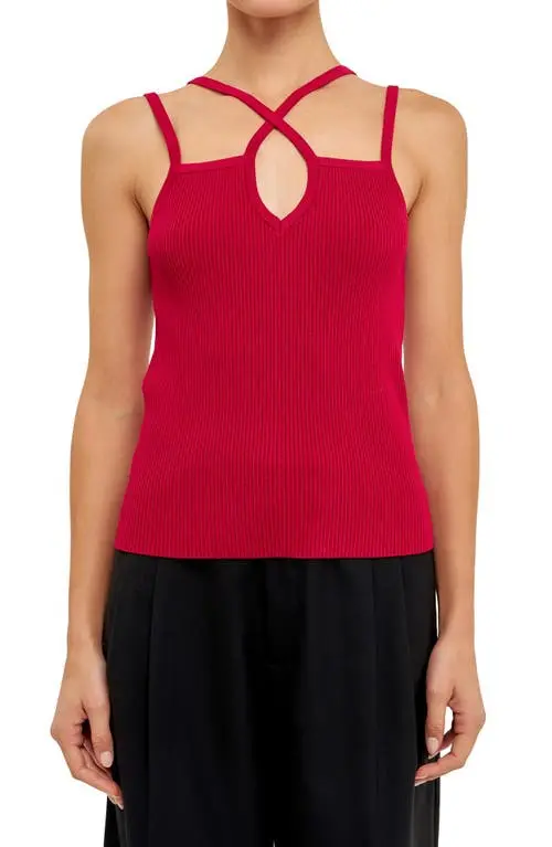 Endless Rose Cross Strap Rib Tank - Red