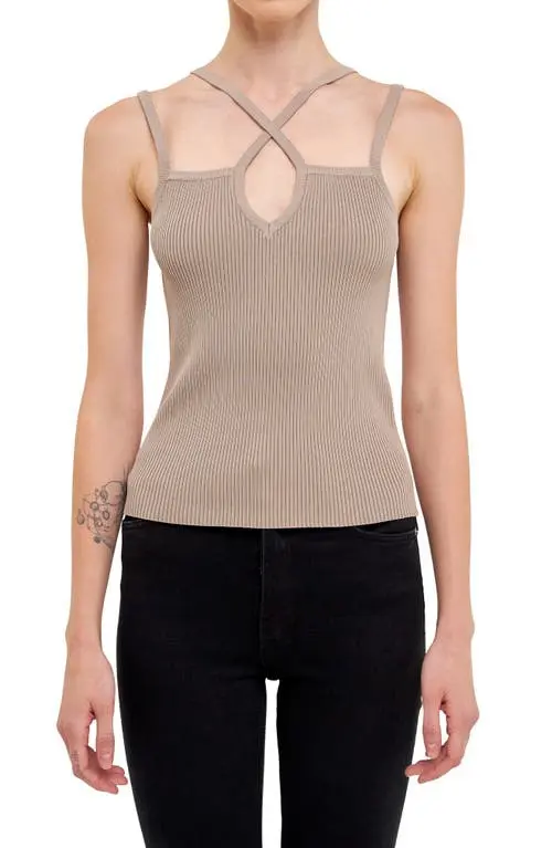 Endless Rose Cross Strap Rib Tank - Taupe