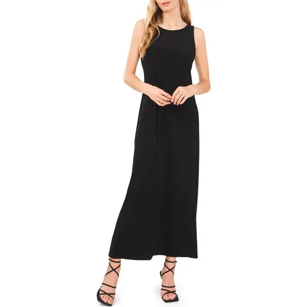 poses in knee length dress Black Knit Ribbed Short Sleeve Midi Dress – SSYS main image 0