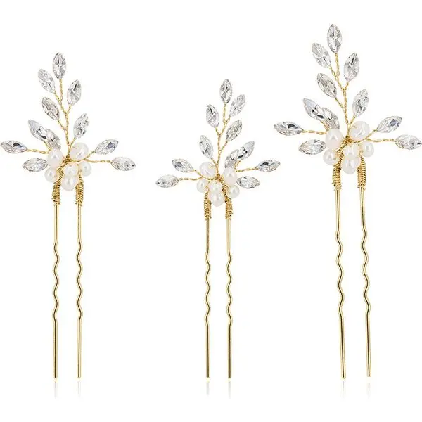 Brides & Hairpins Agapi Pearl & Crystal Hair Pins Set Of 4 - Gold