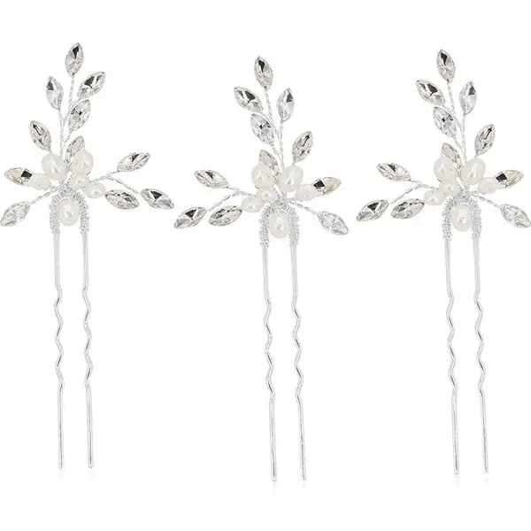 Brides & Hairpins Agapi Pearl & Crystal Hair Pins Set Of 4 - Silver