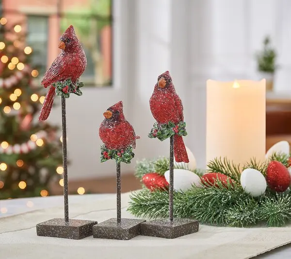 VALERIE PARR HILL As Is 3 Piece Cardinals With Holly On Stands Valerie - One-color