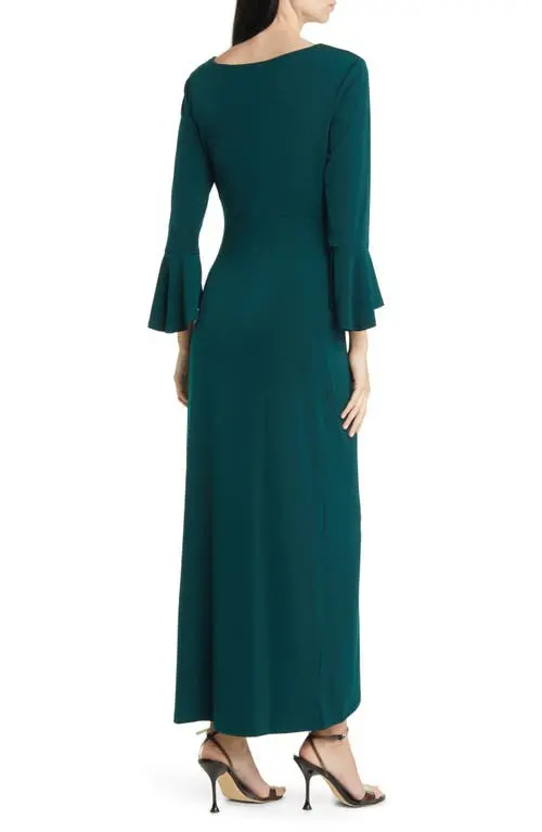 CONNECTED APPAREL Bell Sleeve Gathered Waist Gown - Hunter