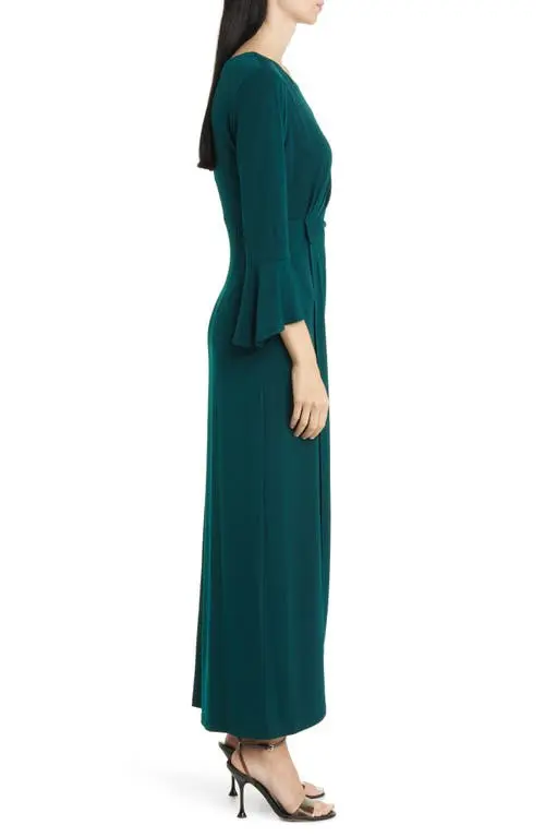 CONNECTED APPAREL Bell Sleeve Gathered Waist Gown - Hunter