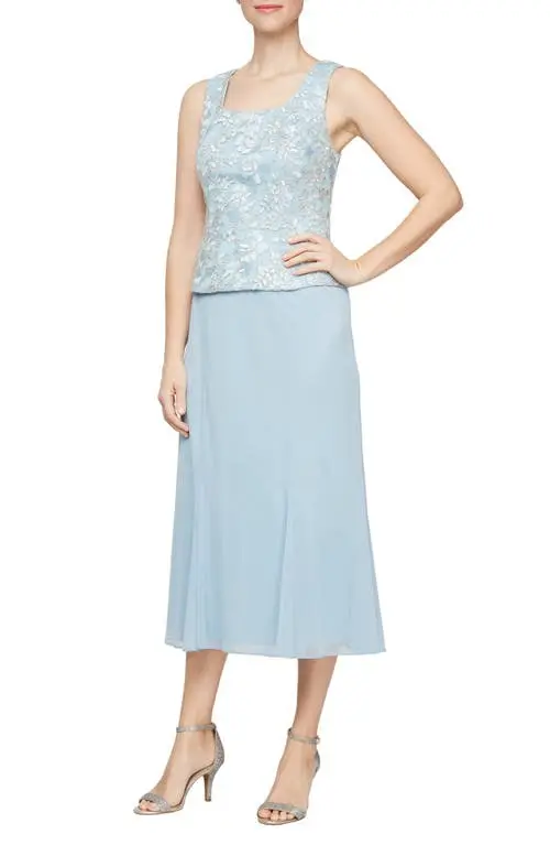 Alex Evenings Lace Bodice Godet Midi Dress With Jacket