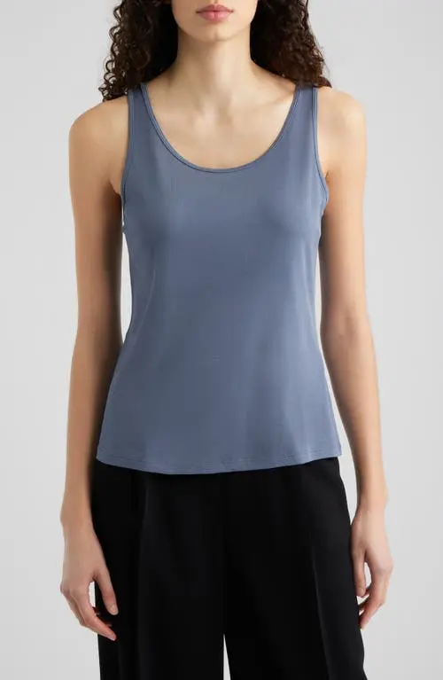 Eileen Fisher Slim Fit Scoop Neck Silk Tank - Flint