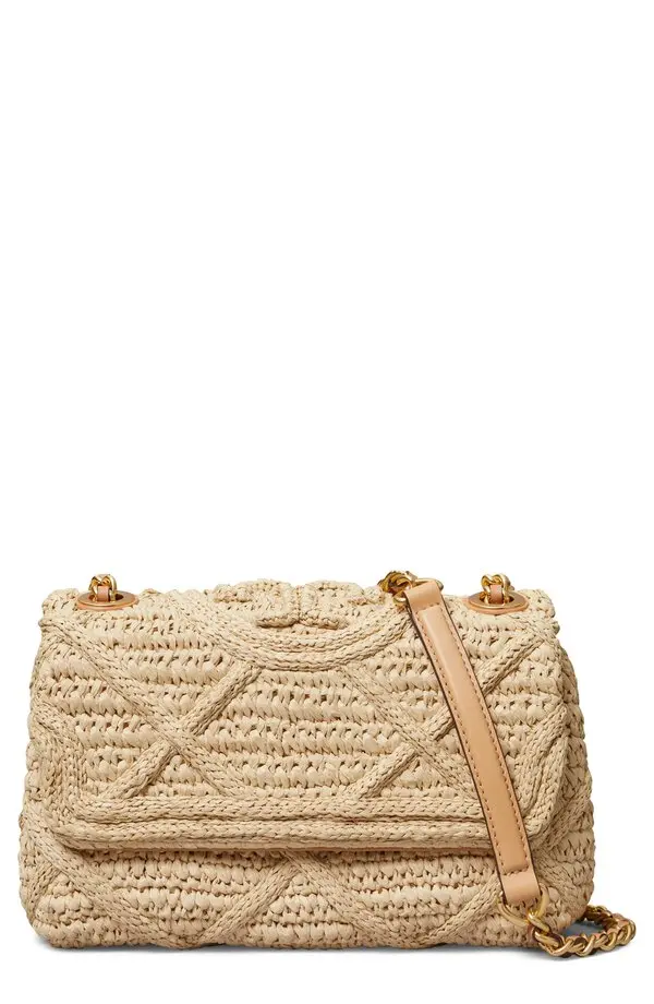 Tory Burch Fleming Small Straw Convertible Shoulder Bag
