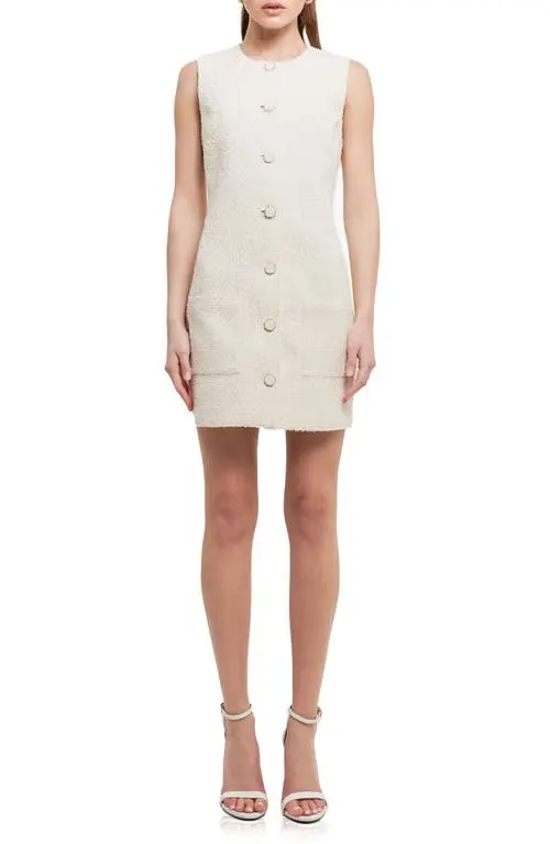 Endless Rose Sleeveless Tweed Minidress - Ivory