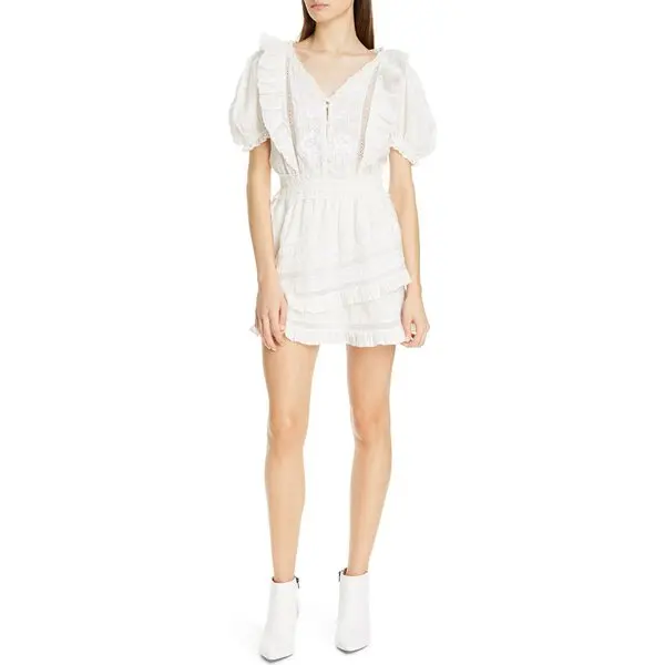 LoveShackFancy Sutton Asymmetrical Tiered Ruffle Cotton Dress