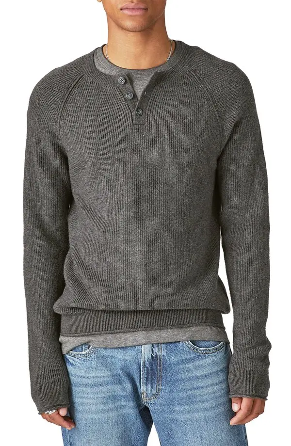 Lucky Brand Henley Sweater - Charcoal Heather