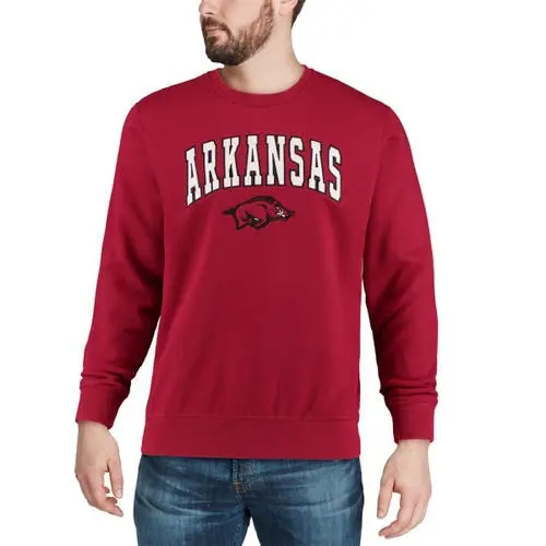 COLOSSEUM Arkansas Razorbacks Arch & Logo Crew Neck Sweatshirt - Cardinal