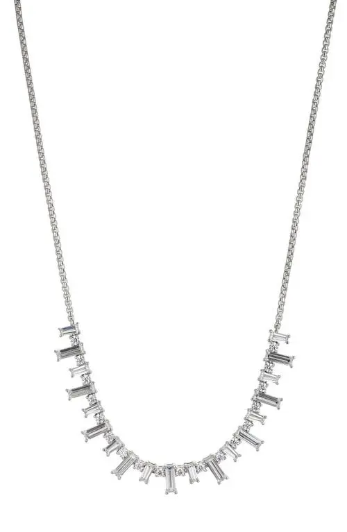 Nadri Mixed Baguette Chain Necklace - Rhodium