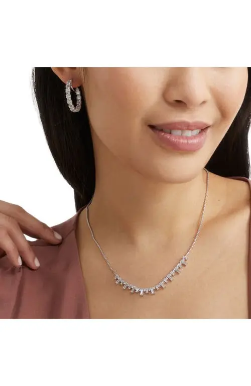 Nadri Mixed Baguette Chain Necklace - Rhodium