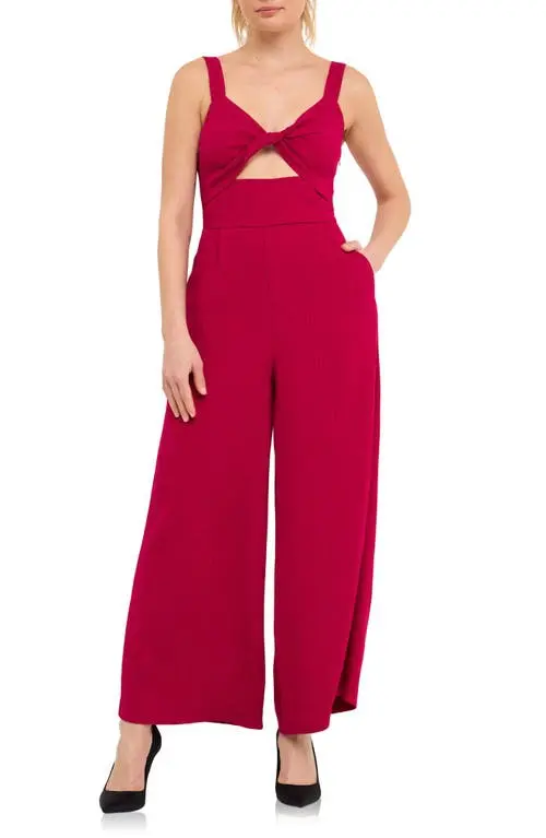 Endless Rose Plissé Cutout Wide Leg Jumpsuit - Violet