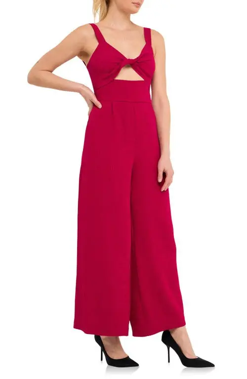 Endless Rose Plissé Cutout Wide Leg Jumpsuit - Violet