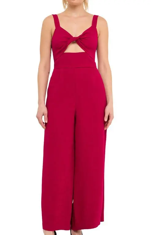 Endless Rose Plissé Cutout Wide Leg Jumpsuit - Violet