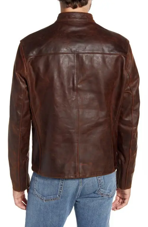 SCHOTT Café Racer Oiled Cowhide Leather Jacket - Brown