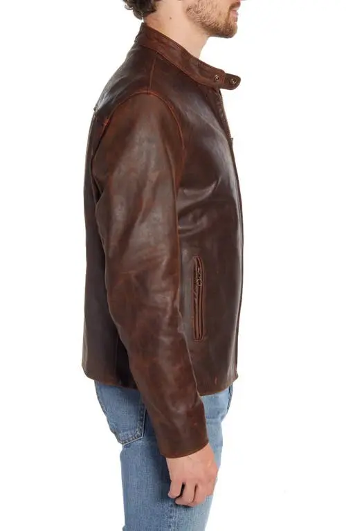 SCHOTT Café Racer Oiled Cowhide Leather Jacket - Brown