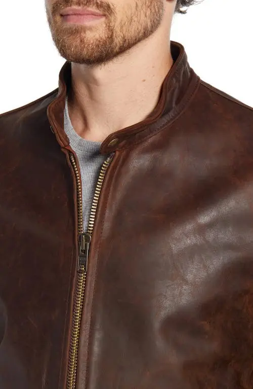 SCHOTT Café Racer Oiled Cowhide Leather Jacket - Brown
