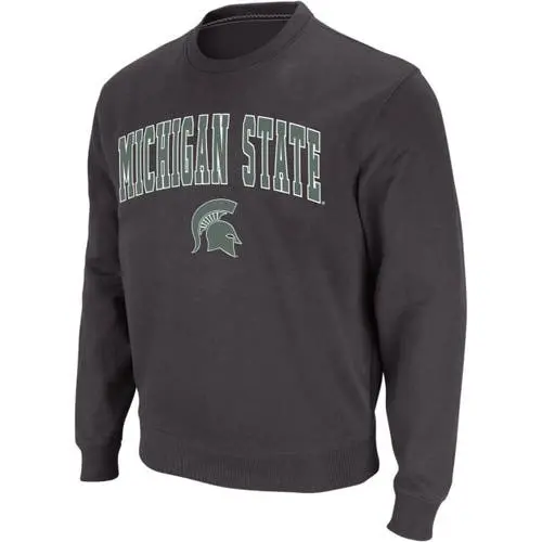 COLOSSEUM Michigan State Spartans Arch & Logo Crew Neck Sweatshirt - Charcoal