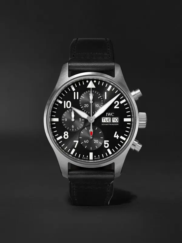 IWC SCHAFFHAUSEN Pilot's Automatic Chronograph 43mm Stainless Steel And Leather Strap Watch - Black