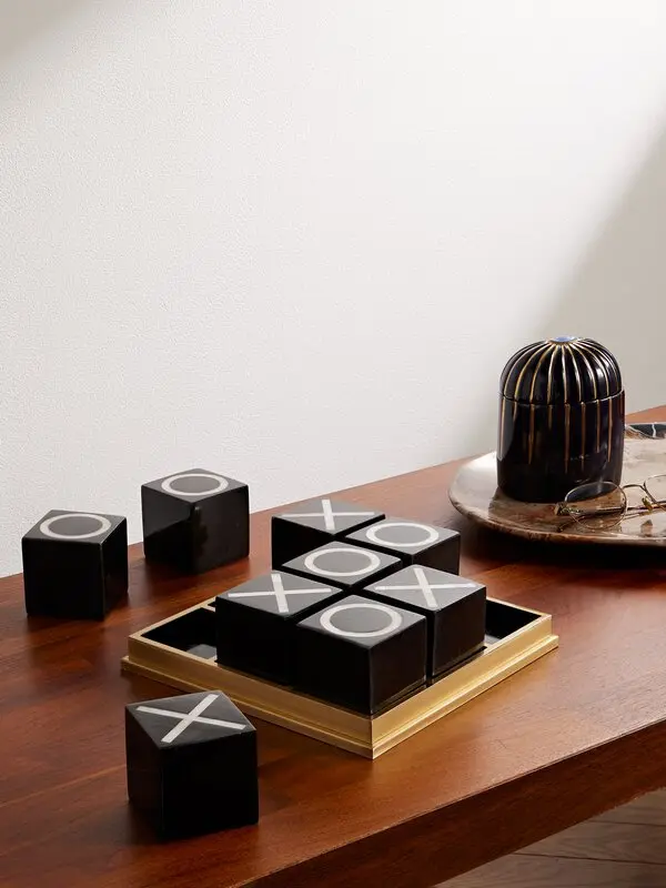 L'Objet Deco Shell And Brass Tic-tac-toe Set - Black