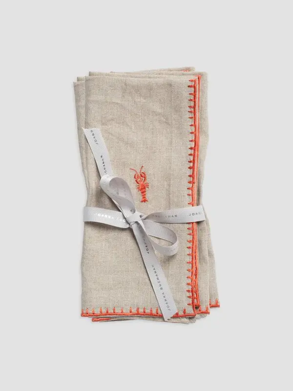 JOANNA BUCHANAN Lobster Embroidered Dinner Napkins, Set Of 2 - Flax